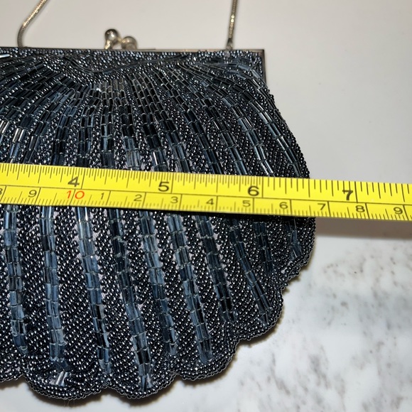 lyrella | Bags | Lyrella Black Beaded Bag Inside Pocket Metal Strap ...